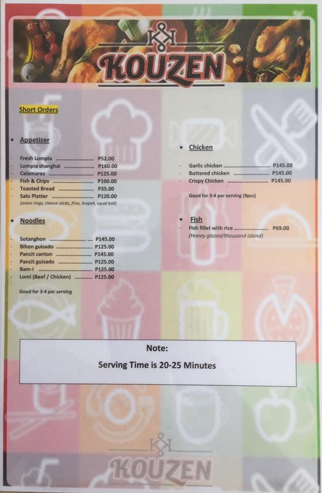 Menu at Kouzen Snack Hauz restaurant, Pigcawayan