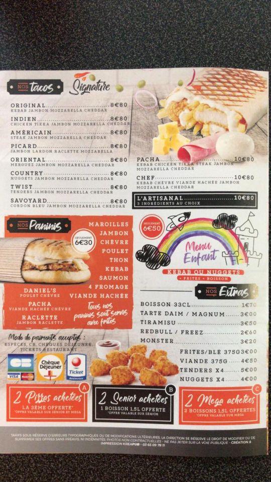 Menu at Les Délices Du Pacha fast food, Villers-Cotterêts