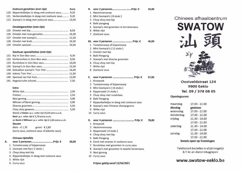 Menu at Swatow, Eeklo