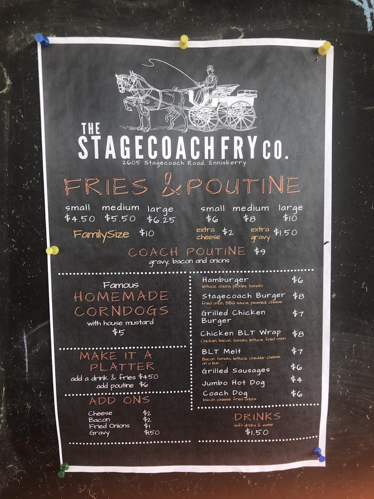 Menu at The Stagecoach Fry Co. restaurant, Ottawa