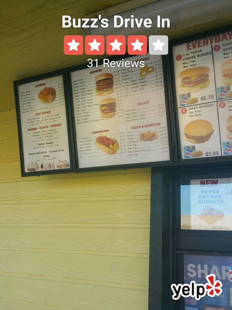 Menu at Buzz's Drive Inn fast food, Goshen