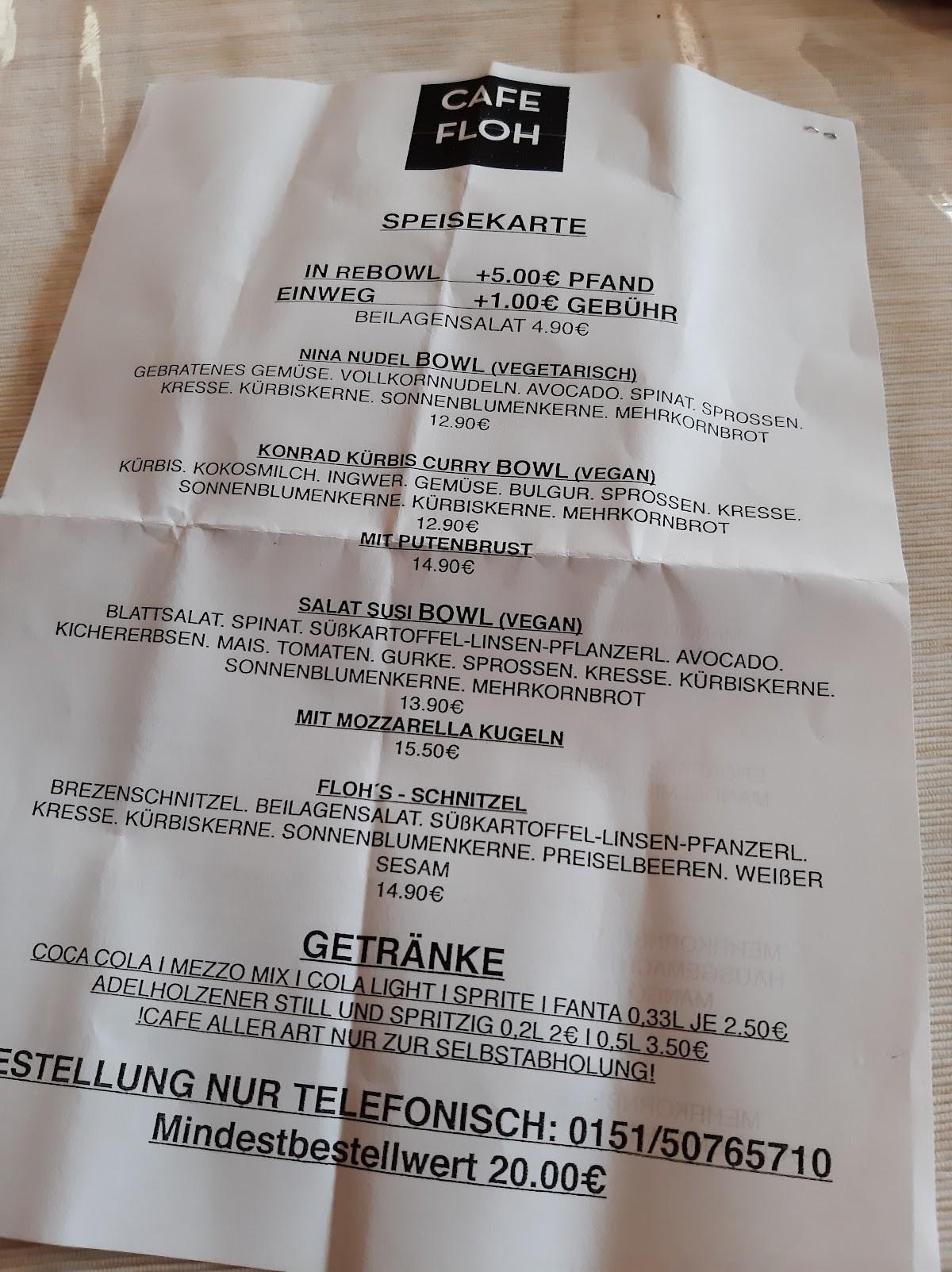 Speisekarte von CAFE FLOH, Deggendorf