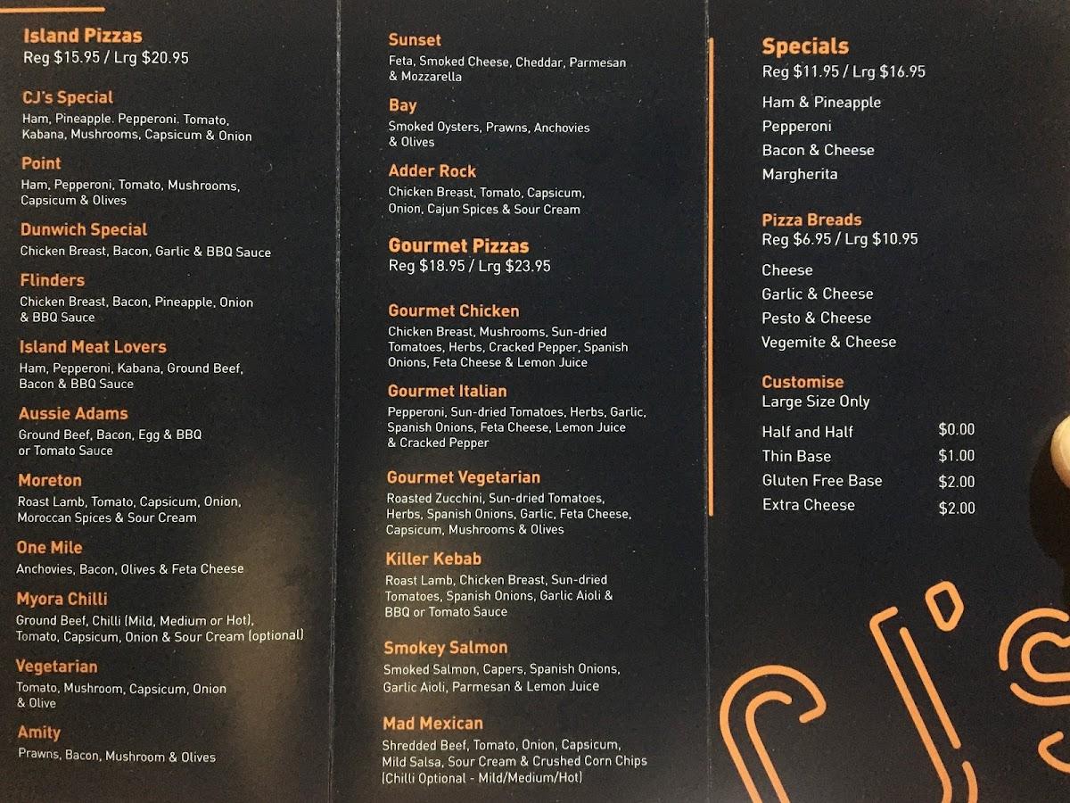 Menu at CJs Cafe and Pizza, Dunwich