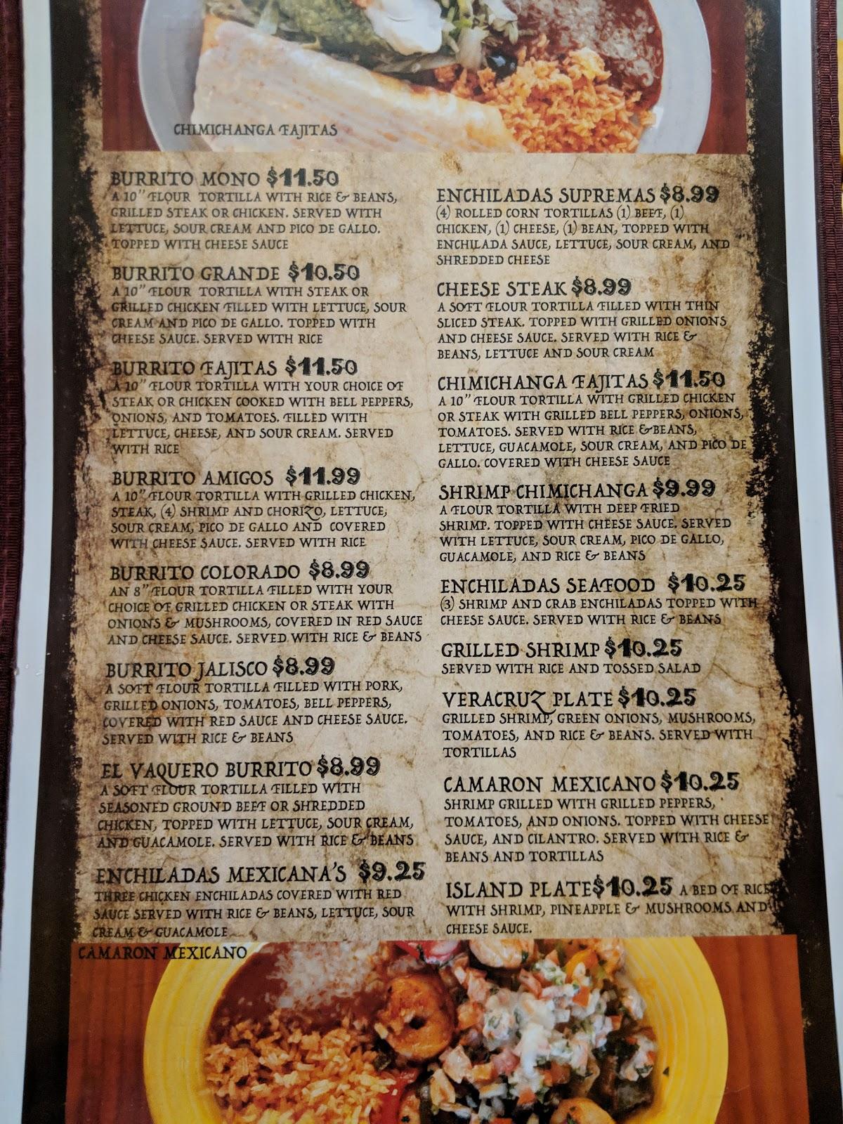 Menu at El Vaquero restaurant, Mattoon