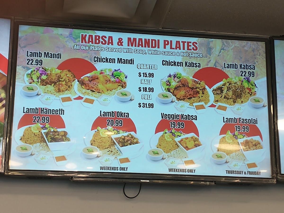 Menu at Kabsa restaurant, Edmonton, 153 Ave NW
