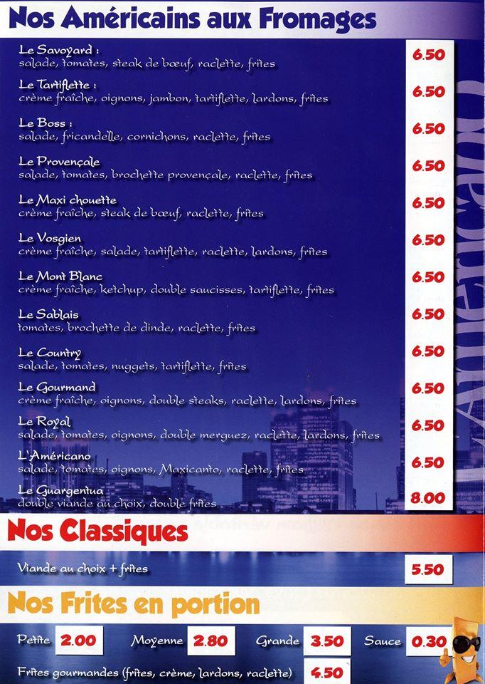 Menu at L'americano restaurant, Les Sables-d'Olonne
