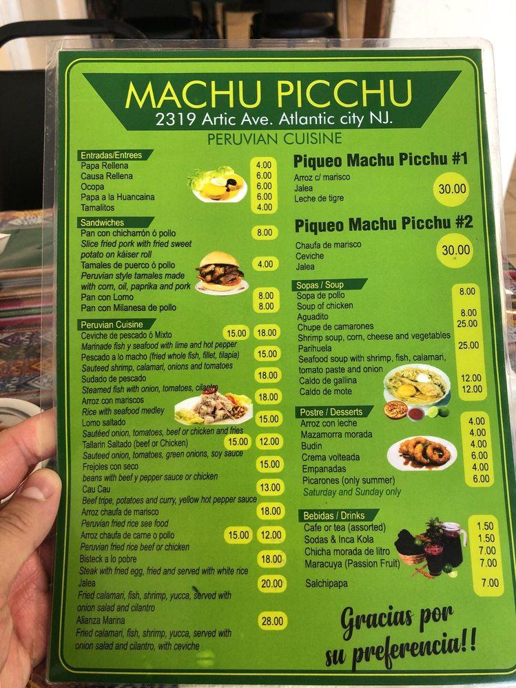 Menu at Machu Picchu Peruvian Restaurant, Atlantic City, Atlantic Ave