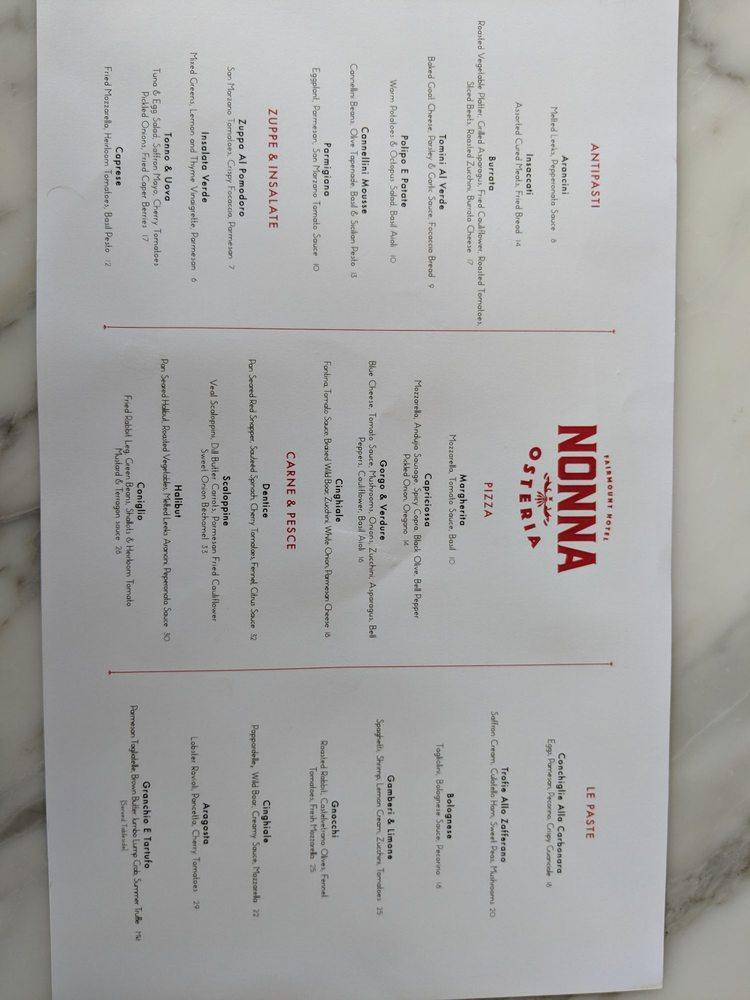 Menu at NONNA Osteria - Downtown restaurant, San Antonio