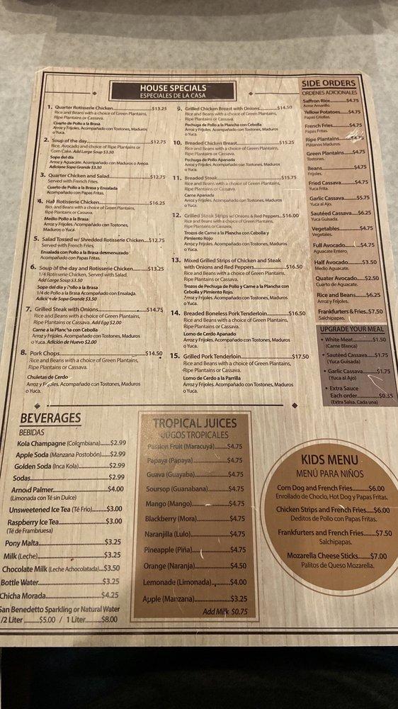 Menu at Pio Pio Restaurant, Orlando, Precision Dr