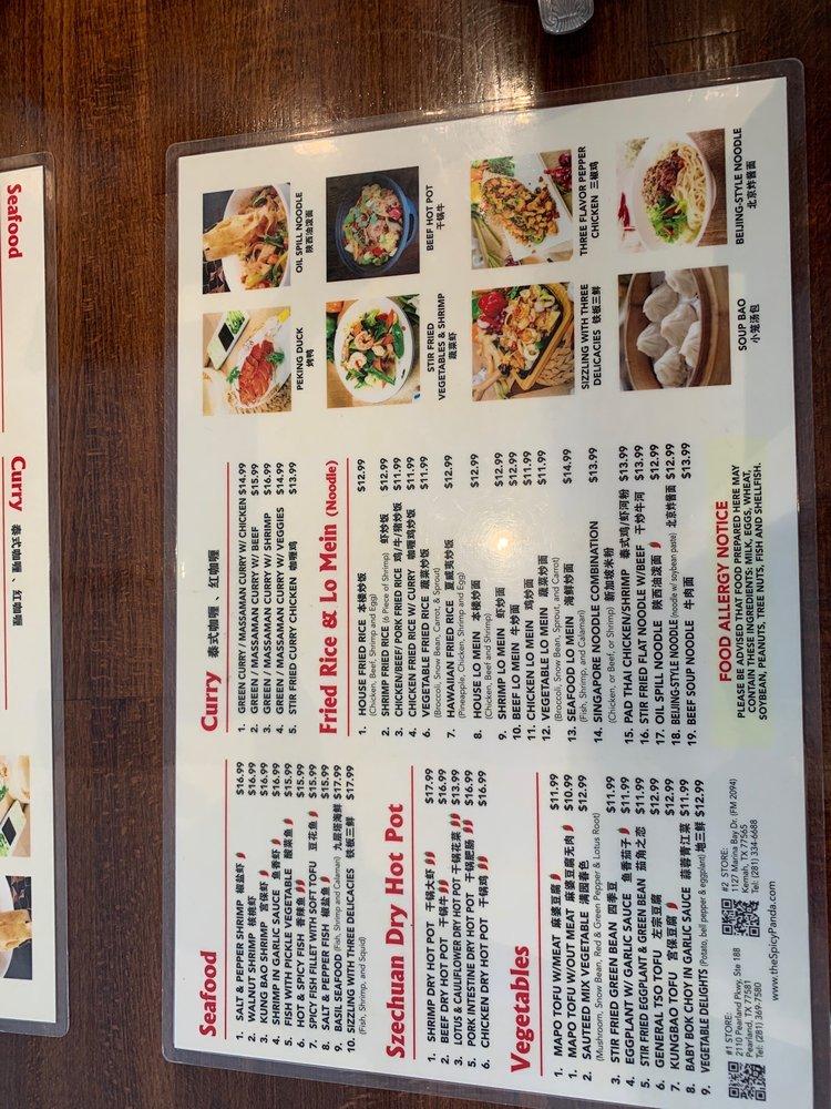 Carta del restaurante Spicy Panda, Pearland