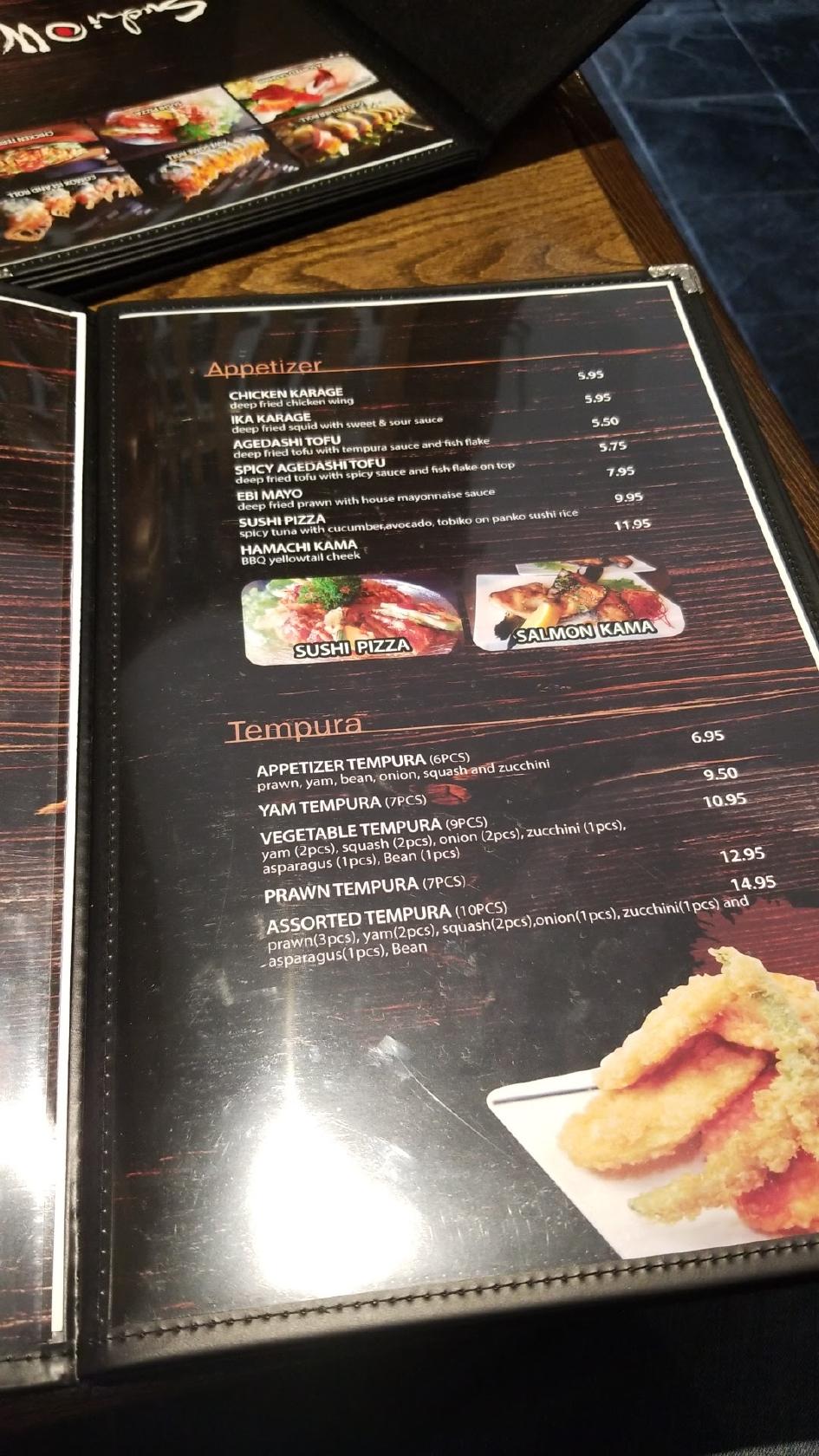 Menu at Sushi Wara restaurant, Comox