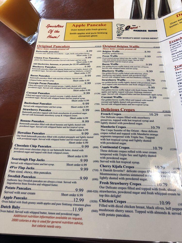Menu at The Original Pancake House restaurant, Baltimore