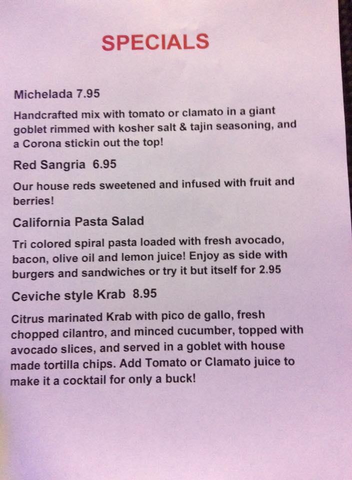 Menu at Up the Hill Grill restaurant, Ramona