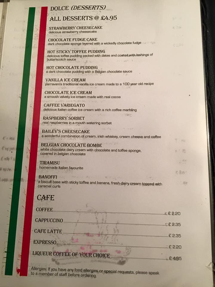 Menu at Albatross restaurant, Great Yarmouth