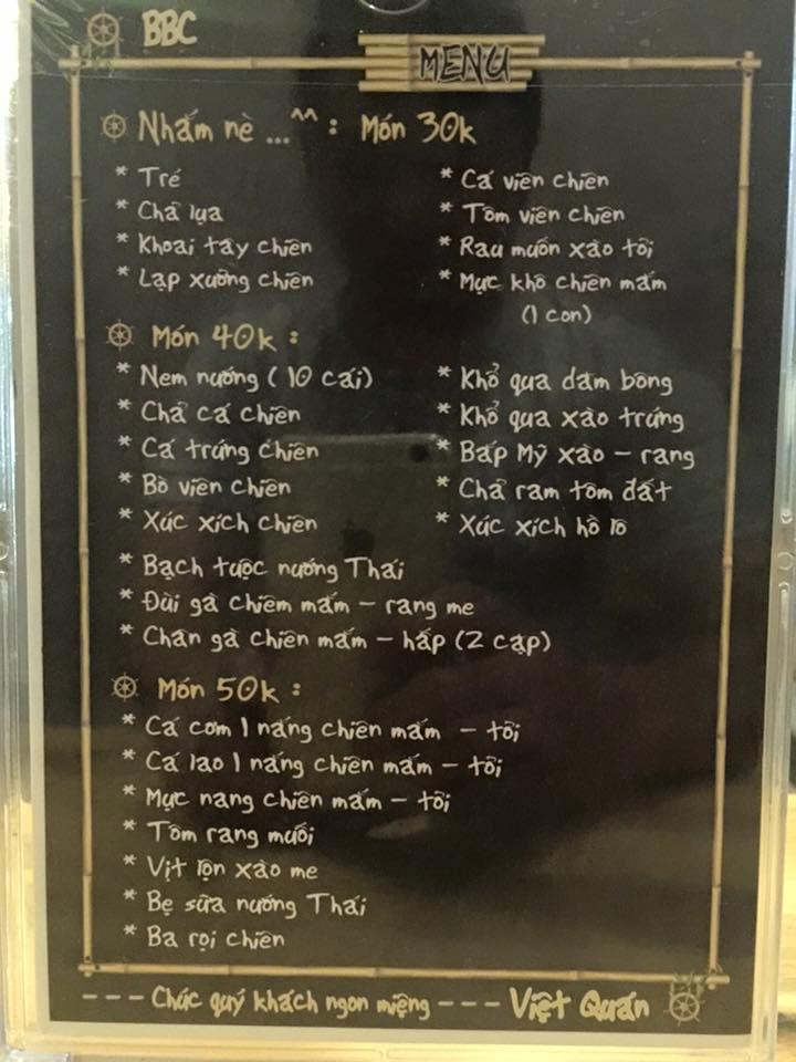Menu at BBC - Việt Quán restaurant, Qui Nhơn
