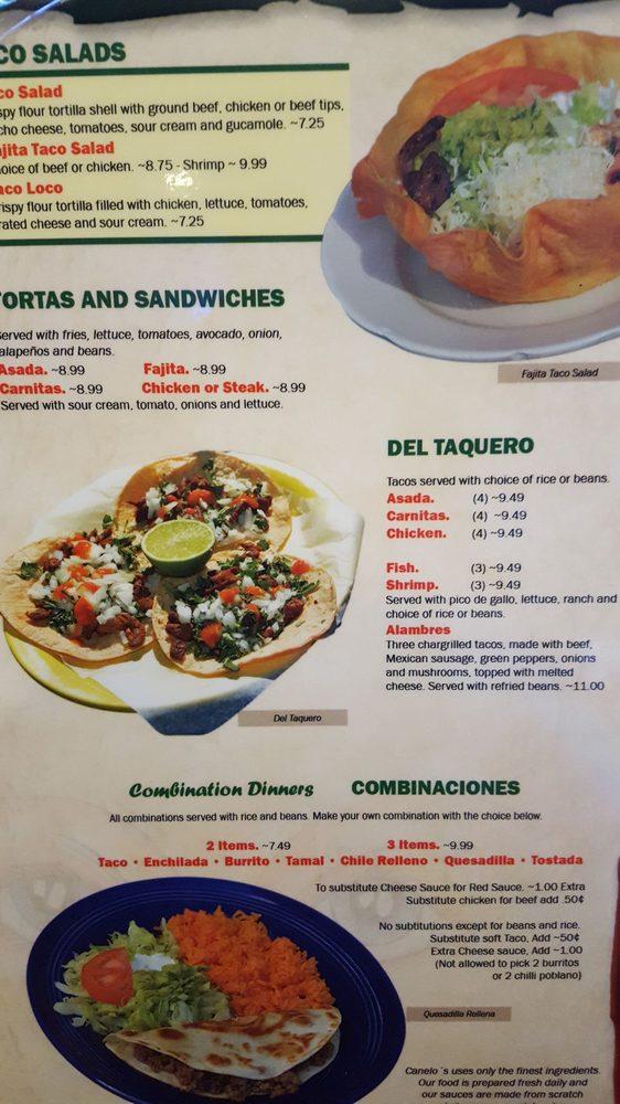 Menu at Canelos Mexican Family Restaurant, Canton
