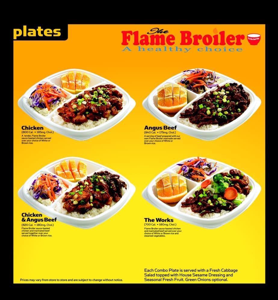 Menu at Flame Broiler fast food, Adelanto, US-395