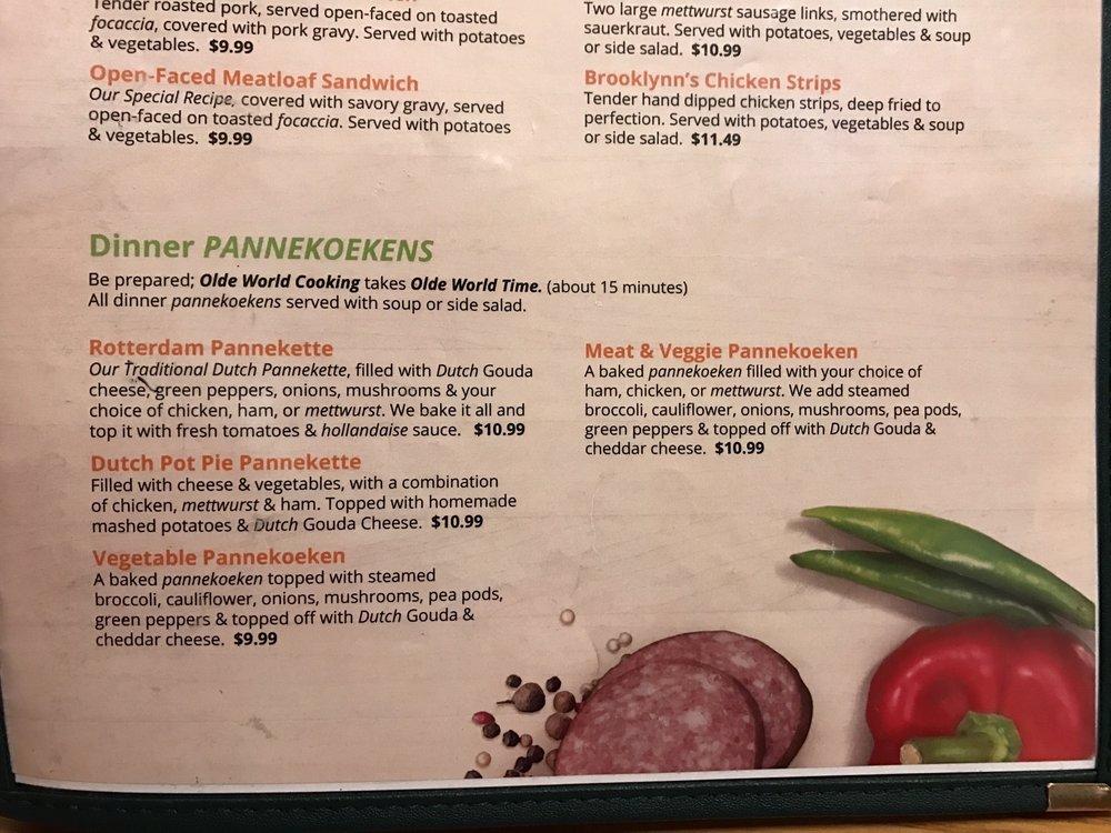 Menu at Pannekoeken restaurant, Rochester