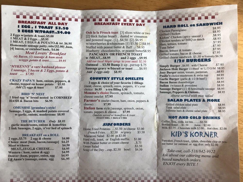 Menu at South 30 Diner cafe, Amsterdam
