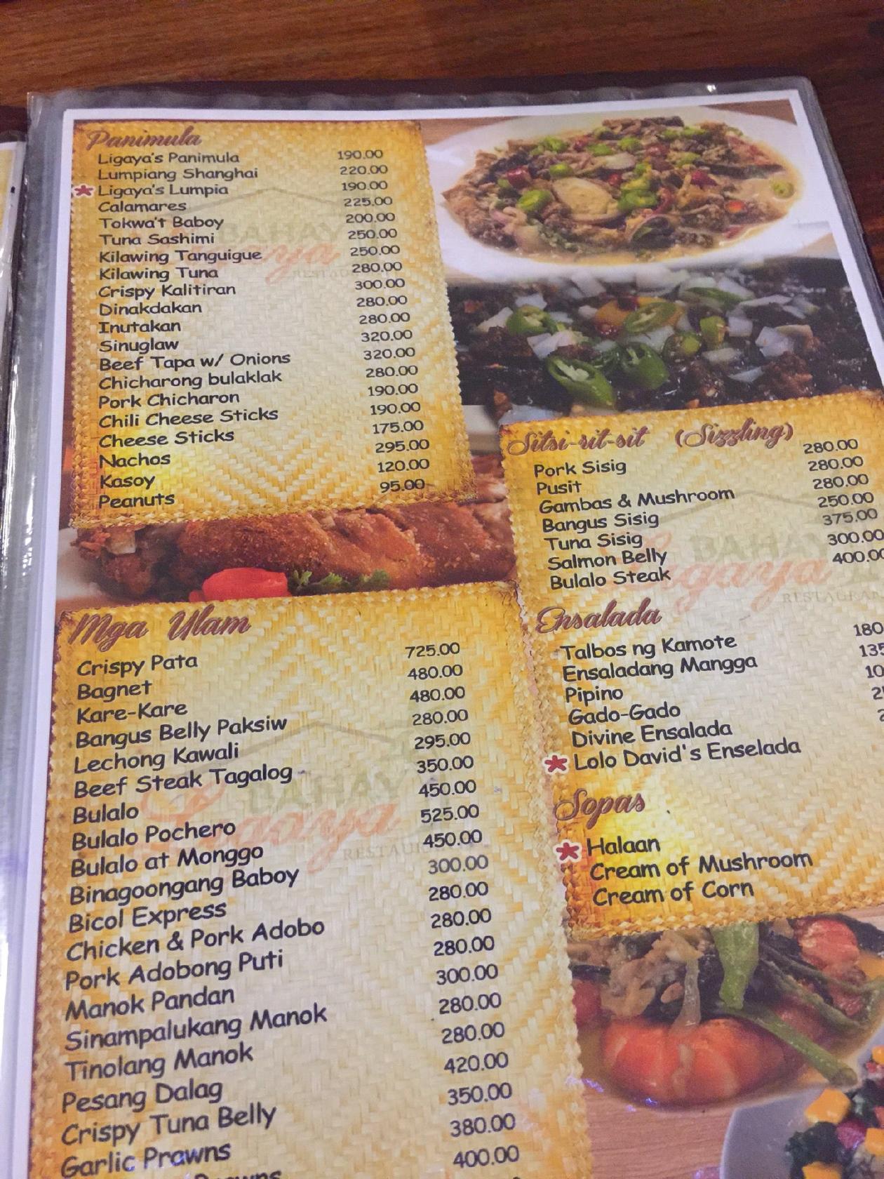 Menu at Bahay Ligaya Restaurant, Quezon City