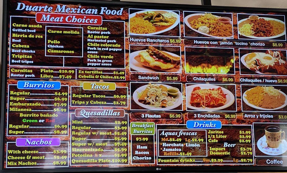 Menu at Duarte Mexican Food restaurant, Yuba City