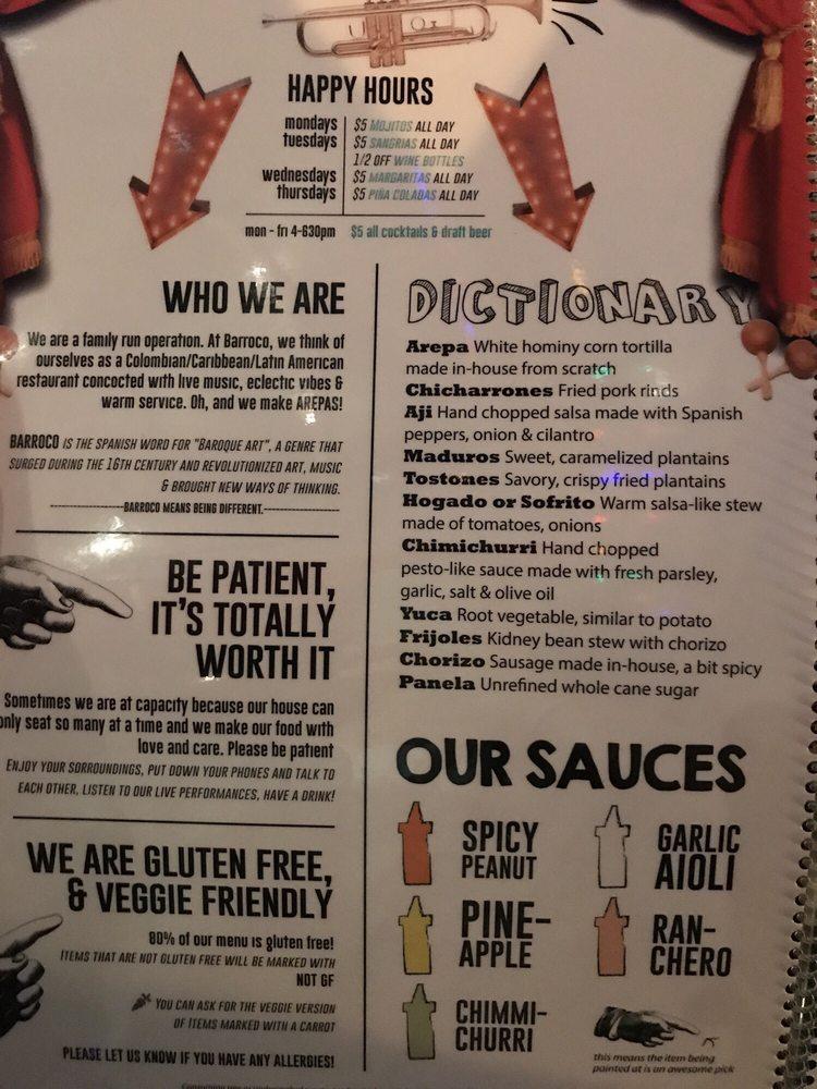 Menu at Barroco, Cleveland, Larchmere Blvd