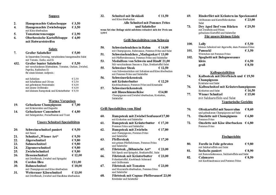 Carta del restaurante Hotel Schneider, Lich