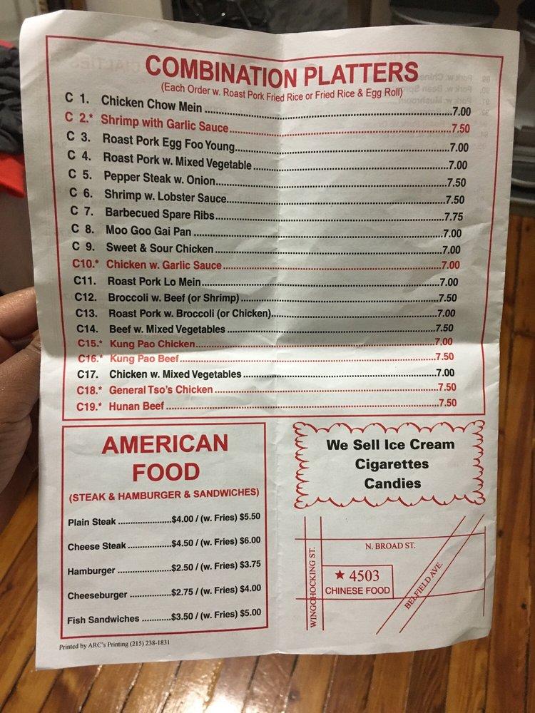 Menu at New Wong House restaurant, Philadelphia