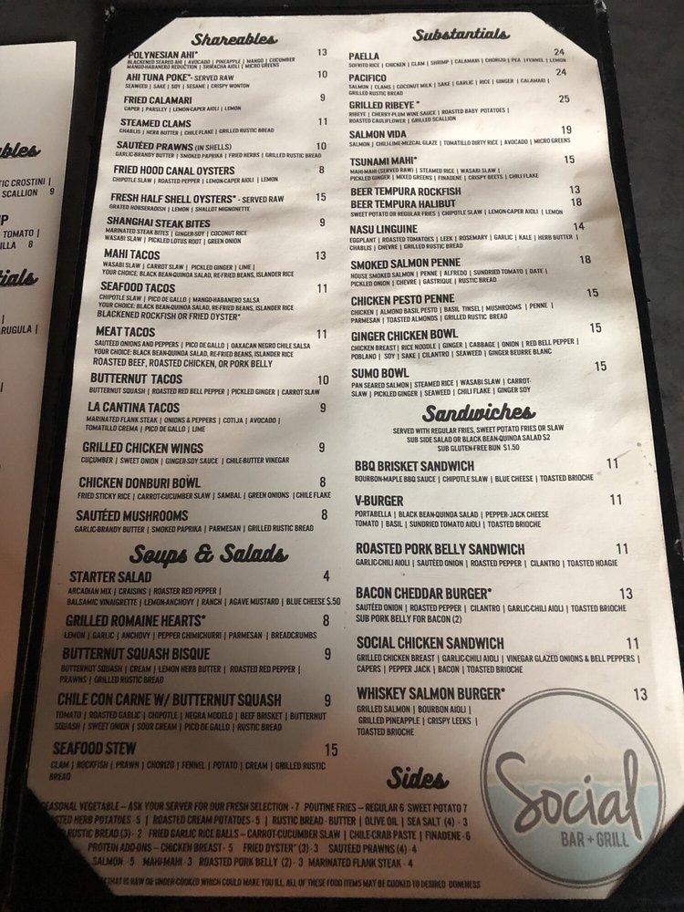 Menu at The Social Bar & Grill, Tacoma
