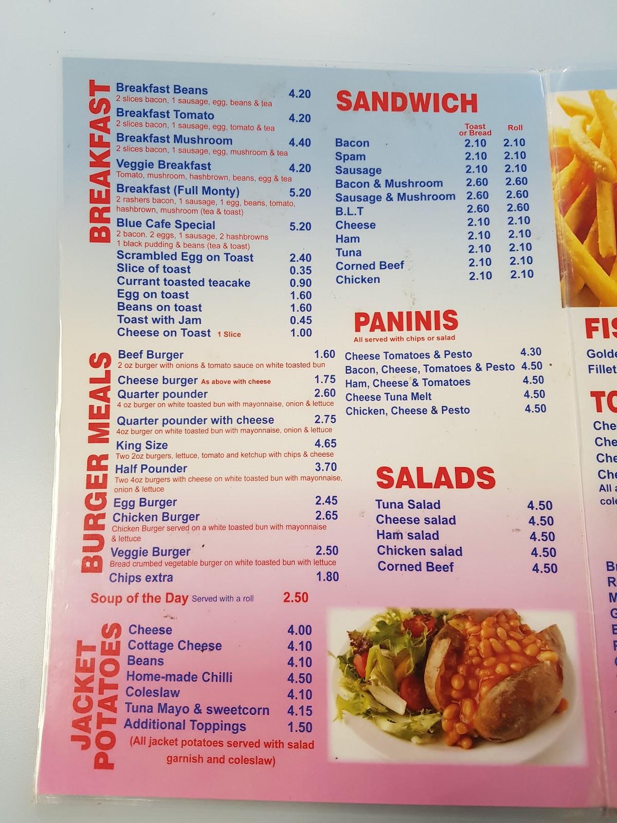 Menu at Blue Café cafe, Bolton