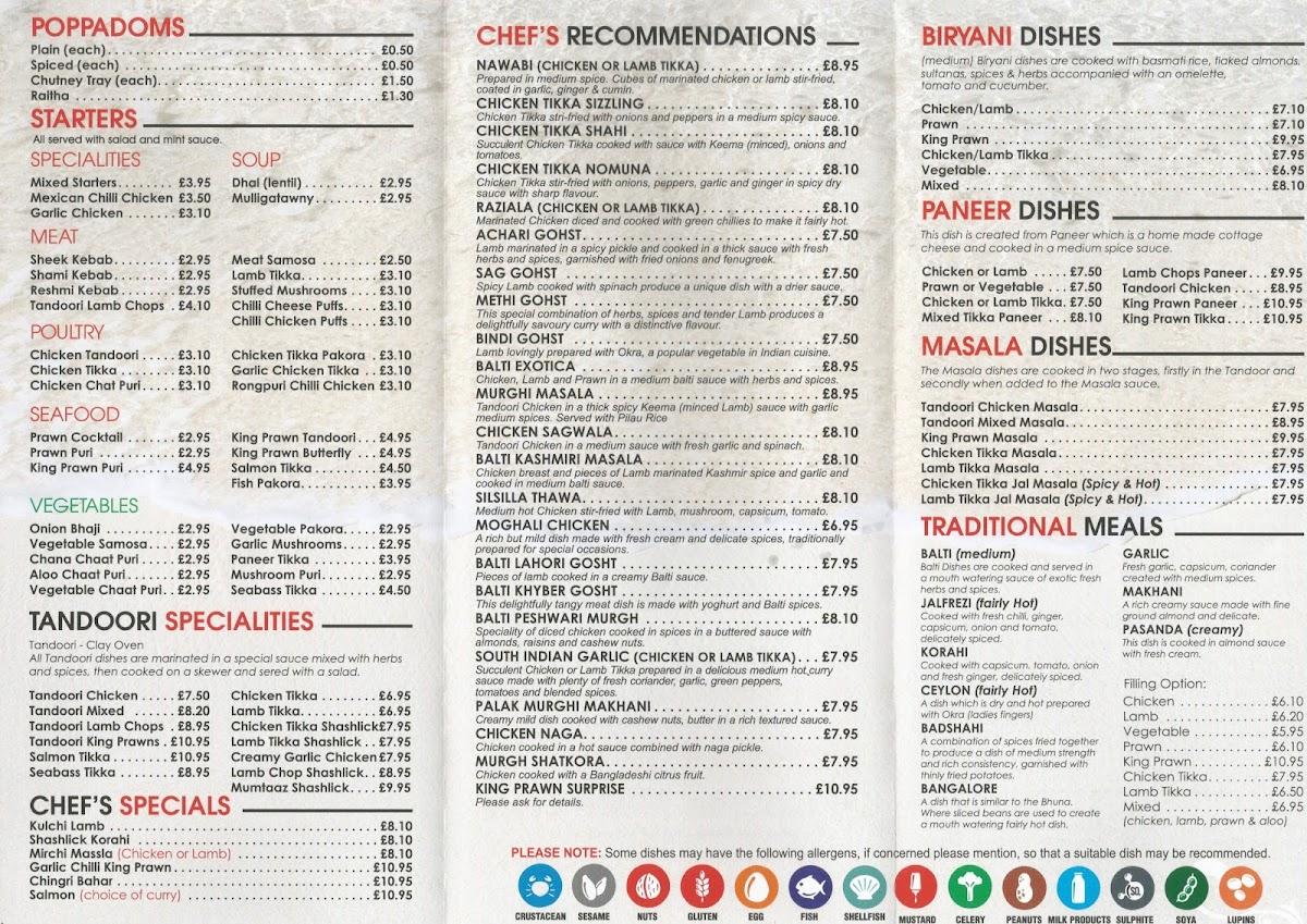 Menu at CUMIN COTTAGE restaurant, Weaverham