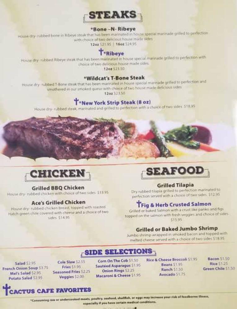 Menu at Cactus Cafe, Deming