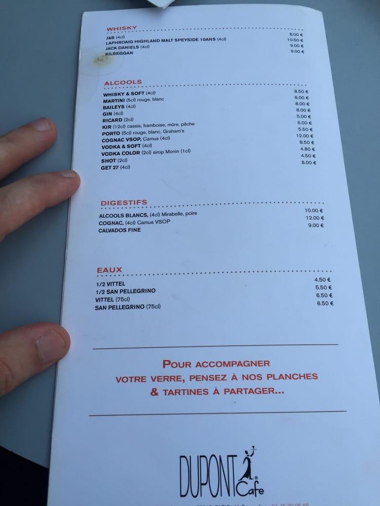Menu au Dupont Café Bibliothèque, Paris, 84 Avenue de France