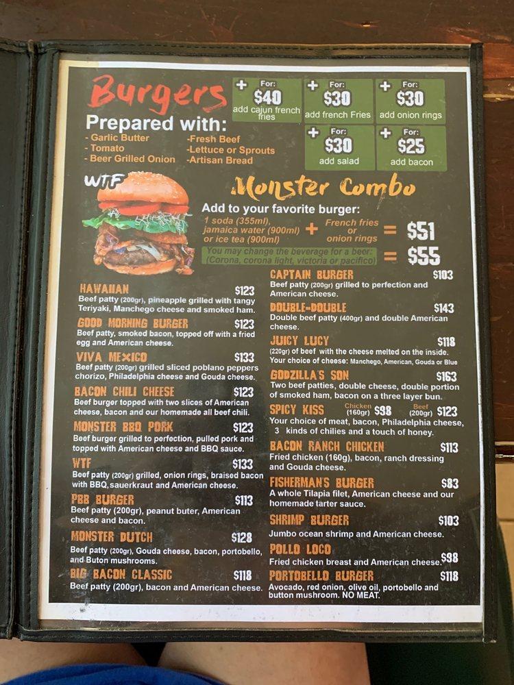 Menu at Monster Burger BBQ, Manzanillo, Av Elías Zamora 2119