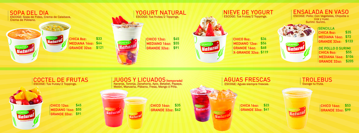 Carta del restaurante Siempre Natural, Reynosa, Lateral 4000-Local 1A