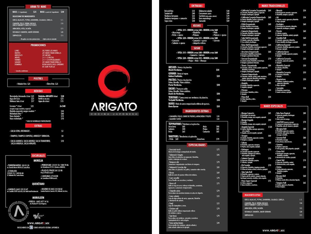 Carta del restaurante ARIGATO COCINA JAPONESA, Moroleón, Av. Puebla #71