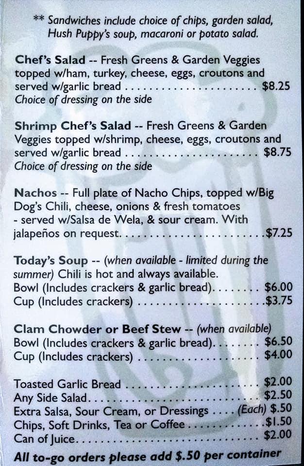 Menu at Big Dog Saloon pub & bar, Crooked River Ranch