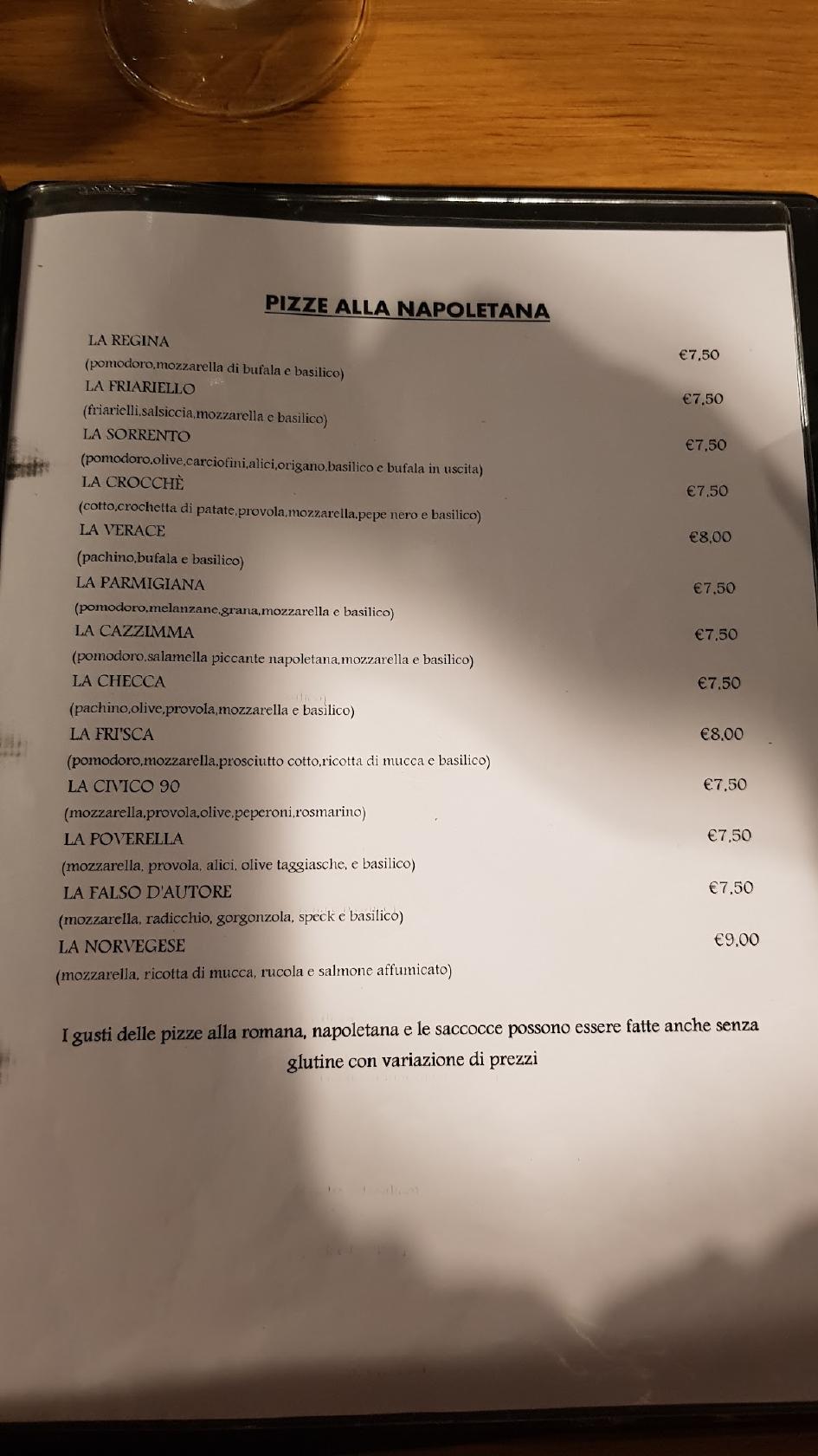 Menu at Civico 90 restaurant, Colleferro