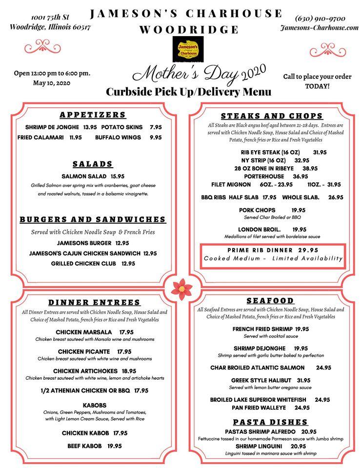 Menu at Jameson's Charhouse steakhouse, Woodridge, 75th St