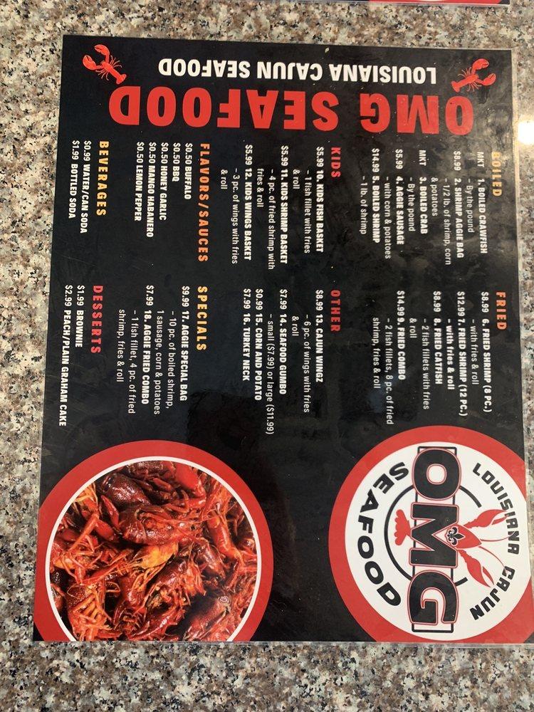 Menu at OMG Seafood restaurant, Bryan