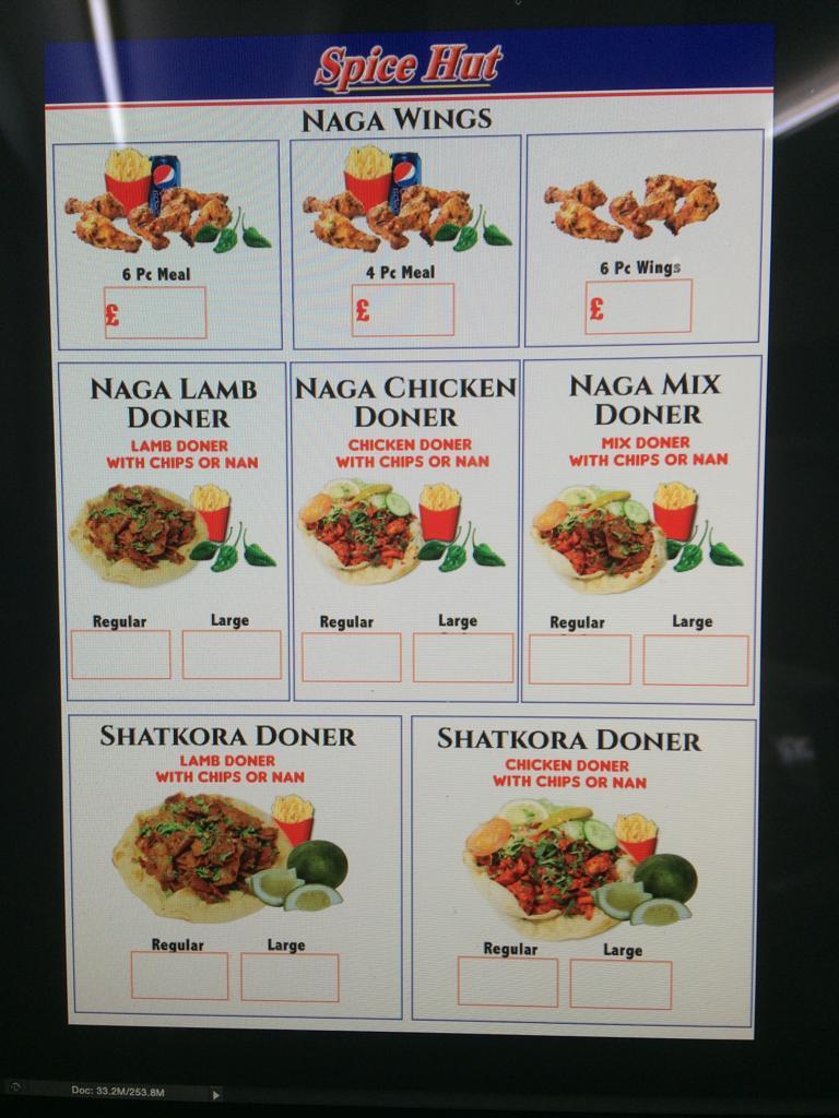 Menu at SPICE HUT restaurant, London, 221 E India Dock Rd