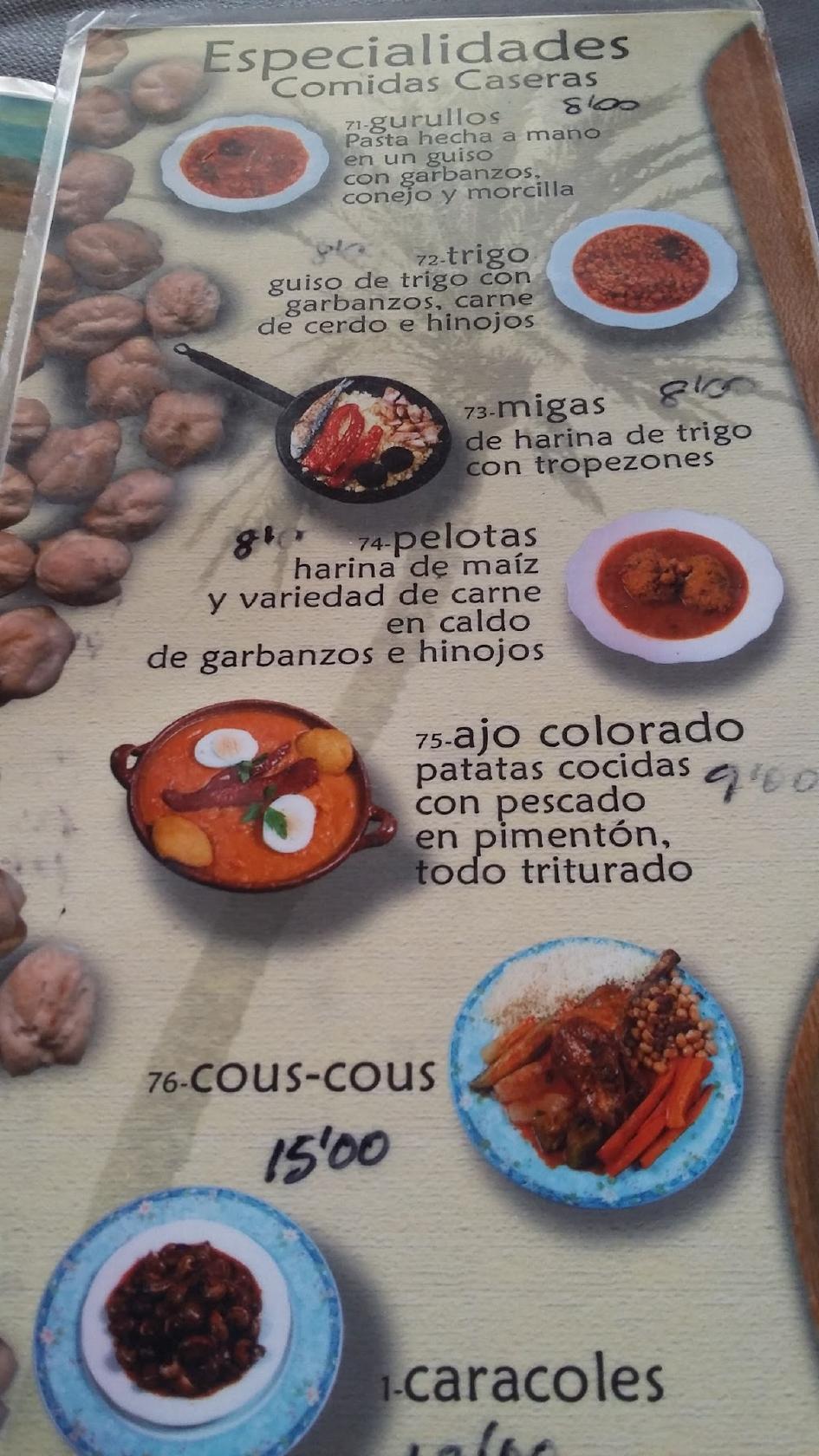 Menu at Restaurante Casa Adelina, Turre, Av. de Almeria