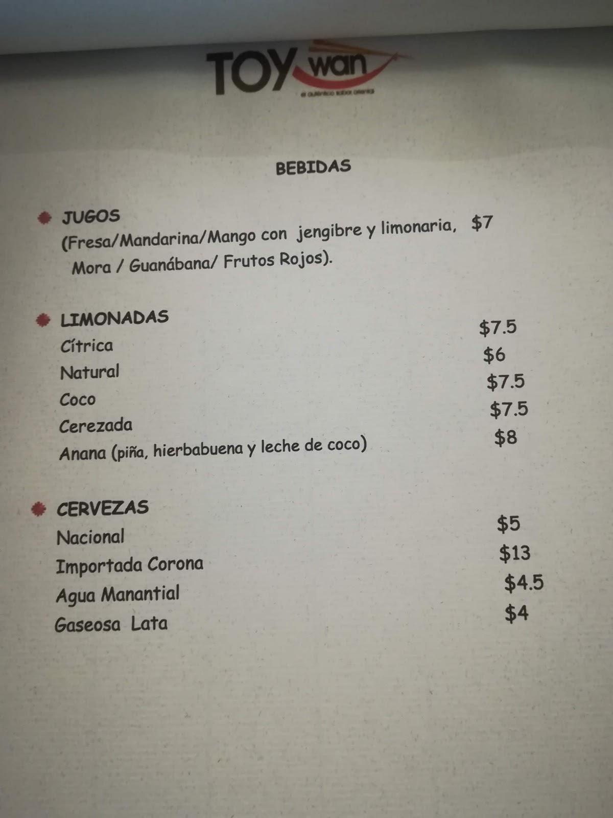 Menu at Restaurante Toy Wan, Villavicencio