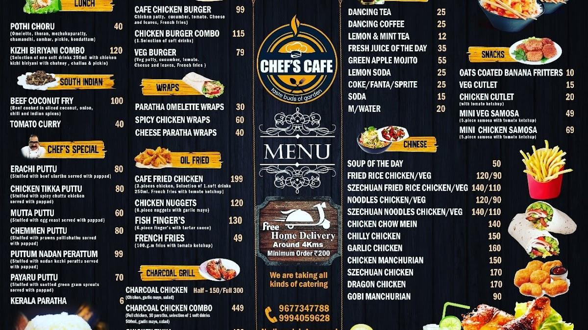 Menu at Chef's cafe, Kuzhithurai