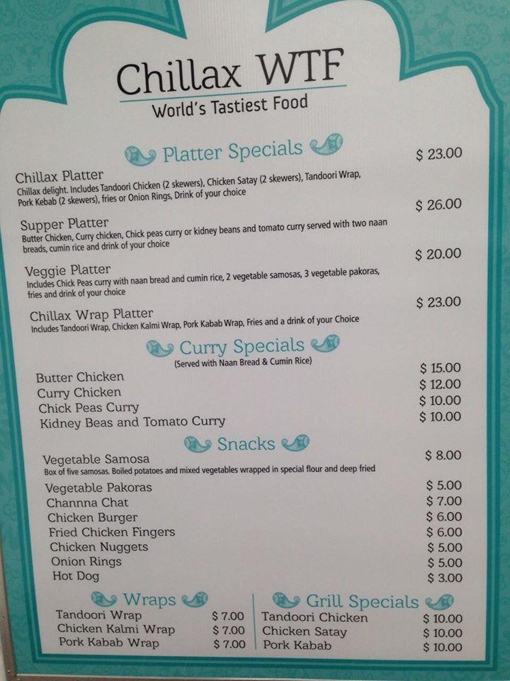 Menu at Chillax Food restaurant, Thompson