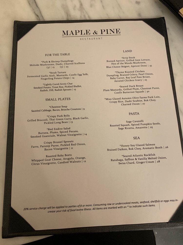 Menu at Maple & Pine pub & bar, Richmond