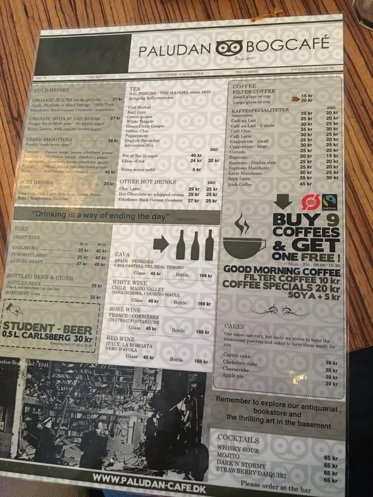 Menu at Paludan Bog & Café cafe, Copenhagen