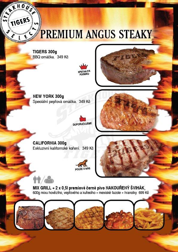 Menu at Steakhouse Tigers, Prague