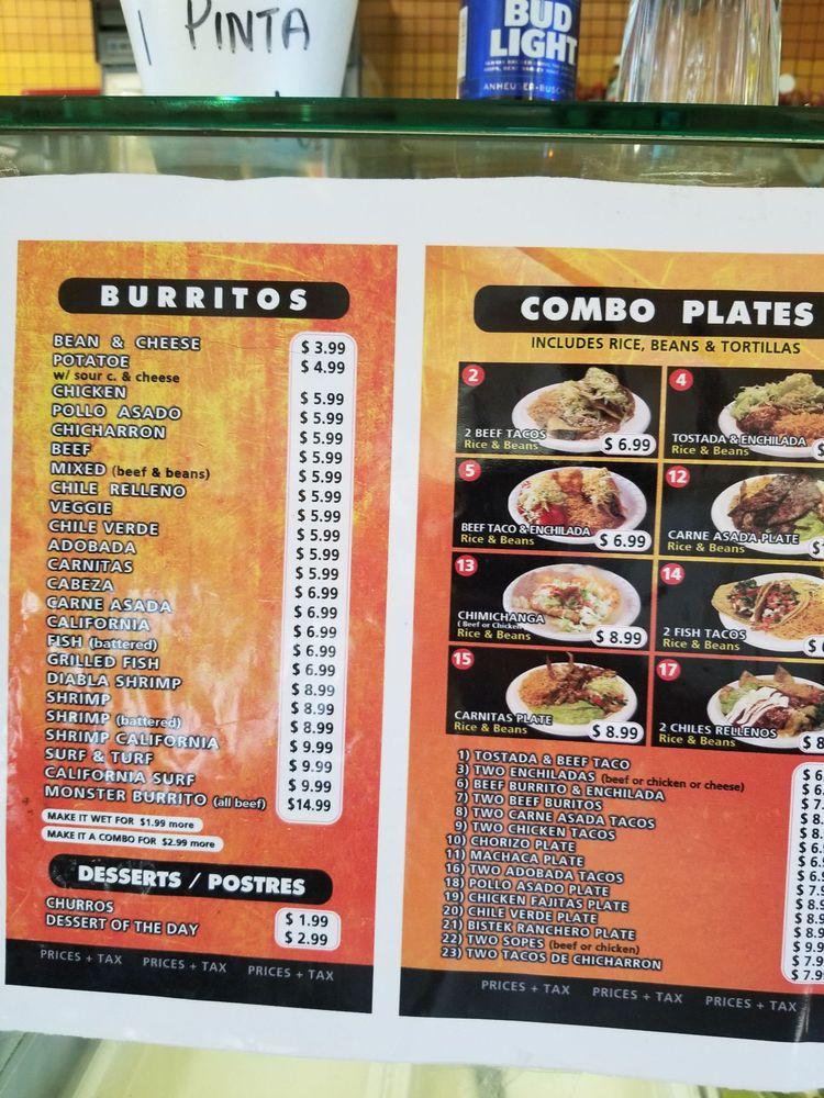 Menu at Asada Mexican Restaurant, Chula Vista