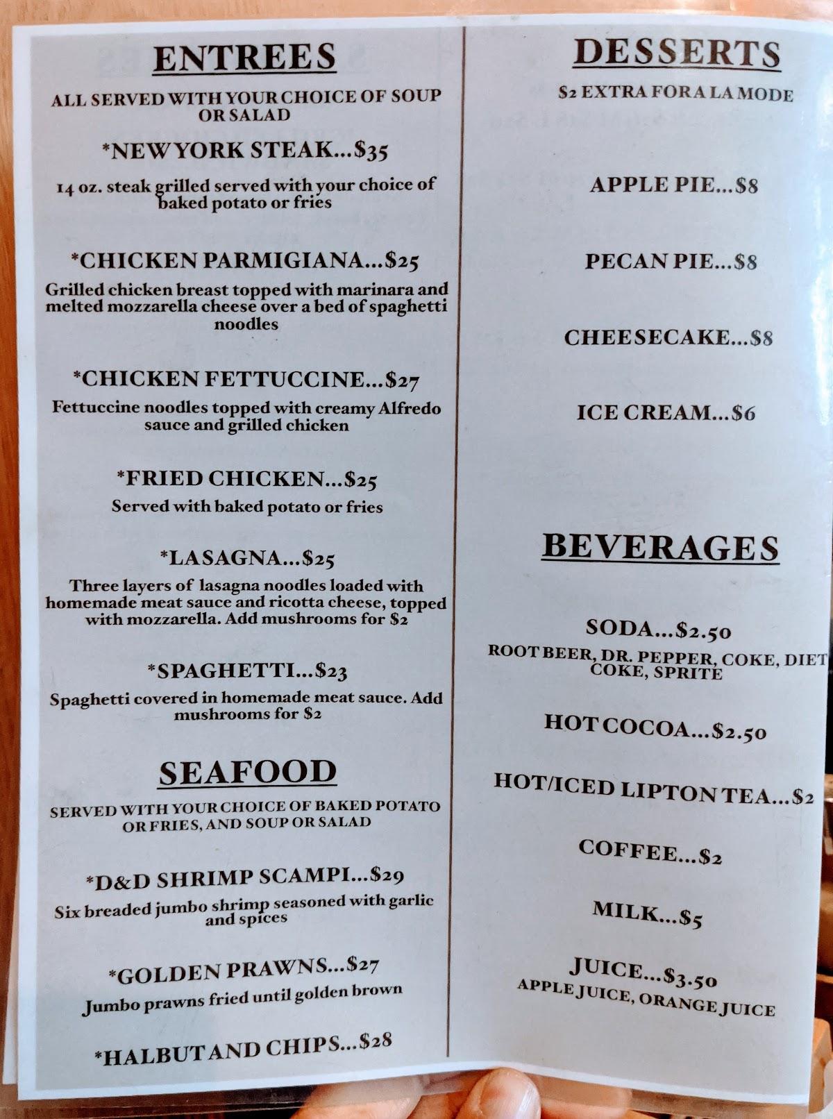 Menu at D & D Restaurant, Naknek, 1 Main St